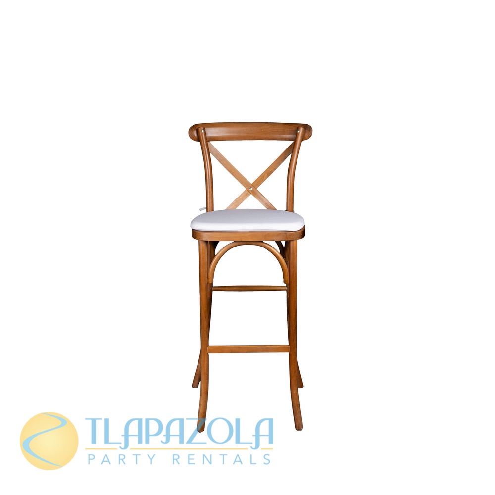 Farmhouse Cross Back Bar Stool Natural Wood - Tlapazola Party Rentals